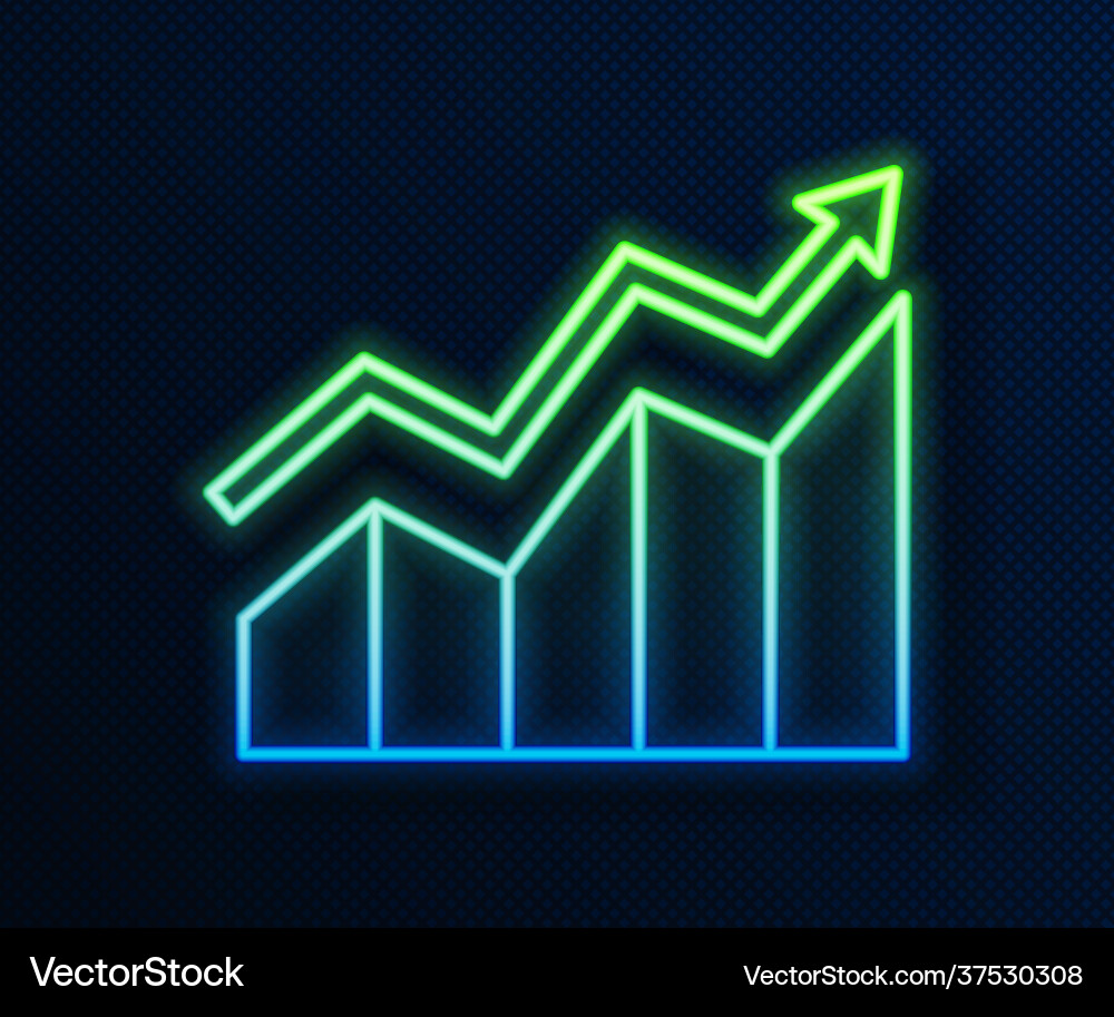 Glowing neon line financial growth increase icon Vector Image