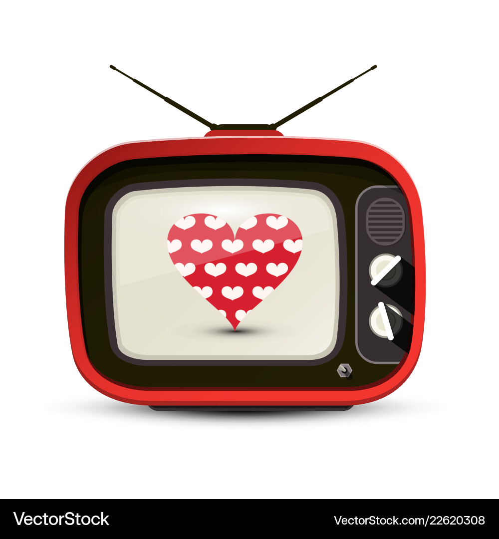Heart on red retro tv isolated white Royalty Free Vector