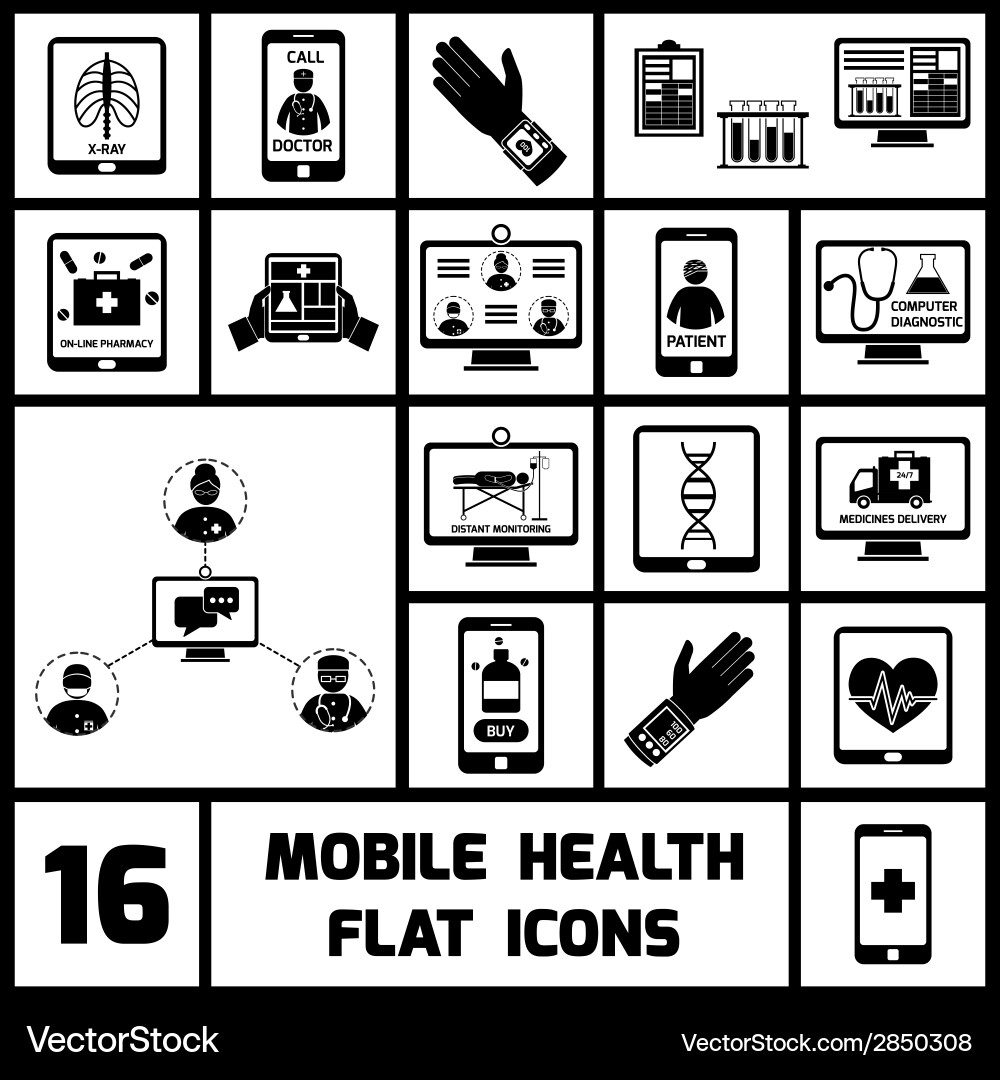 Mobile Health Icons Set Black Royalty Free Vector Image