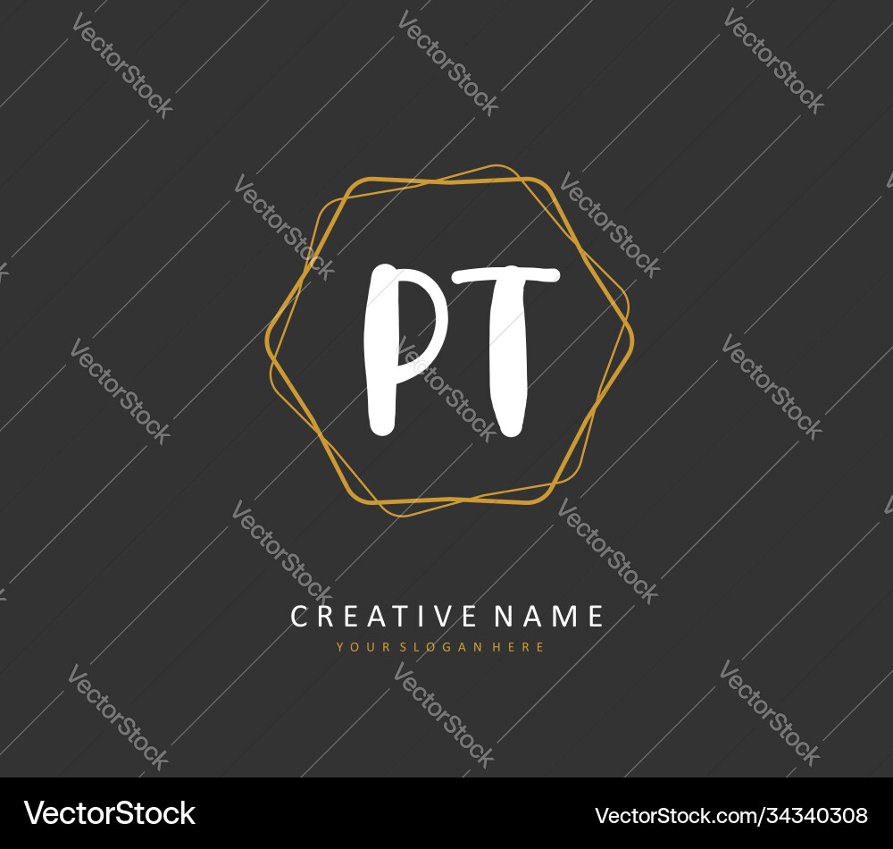P t pt initial letter handwriting and signature Vector Image