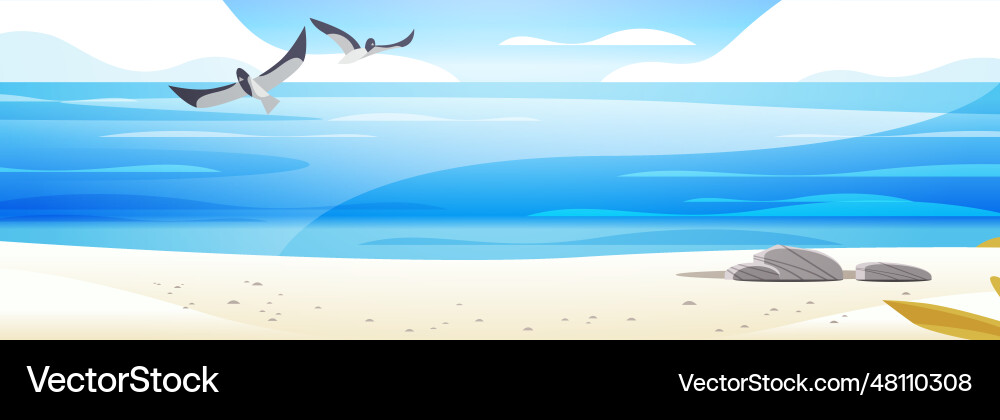 Seagulls flying over sea beach seaside view ocean Vector Image