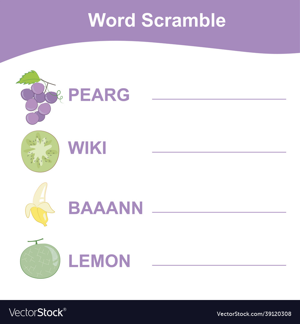 Tropical fruit word scramble for preschool Vector Image
