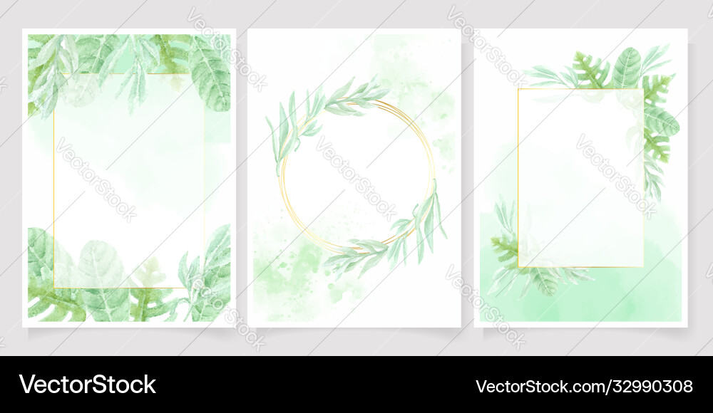 Watercolor green leaf on green splash background Vector Image