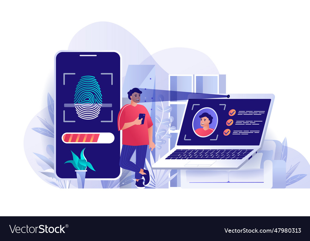 Biometric access control concept in flat design Vector Image