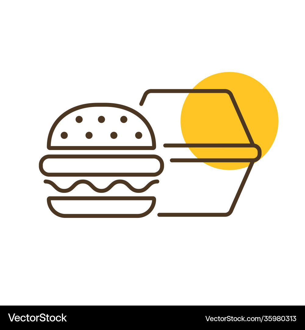 Burger with closed cardboard box icon Royalty Free Vector