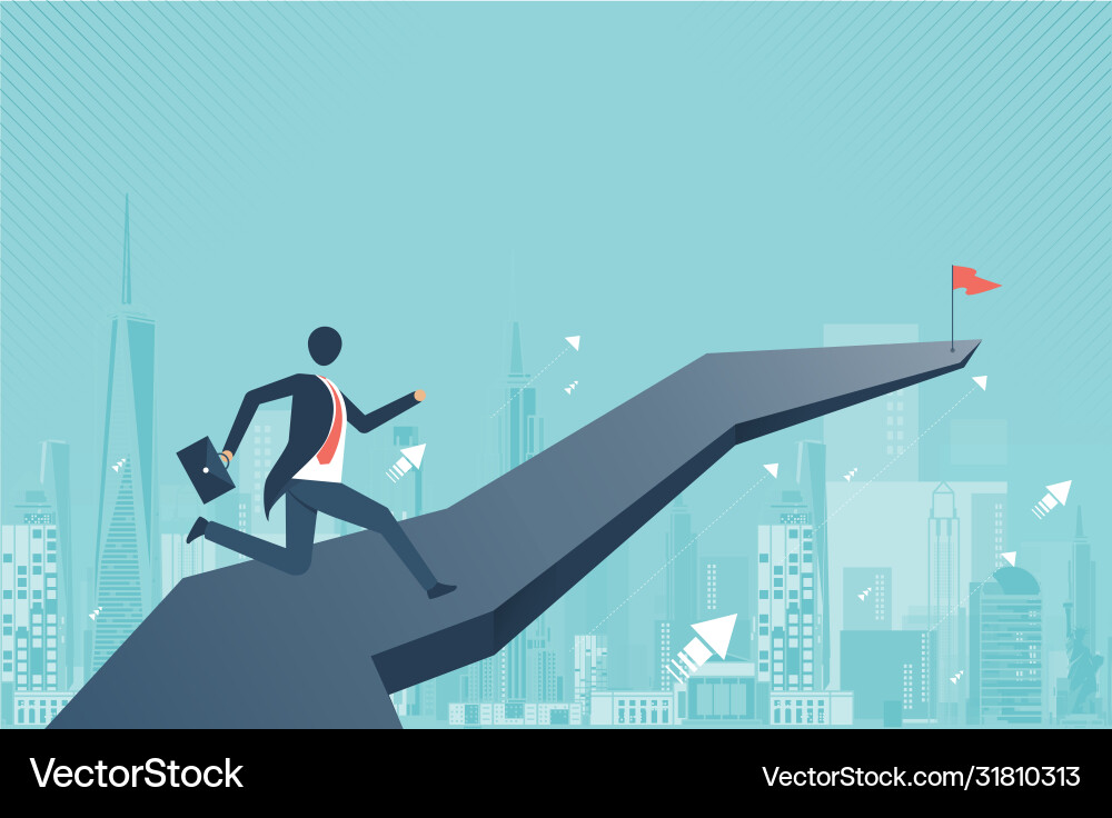 Businessman walking forward on arrow and planning Vector Image