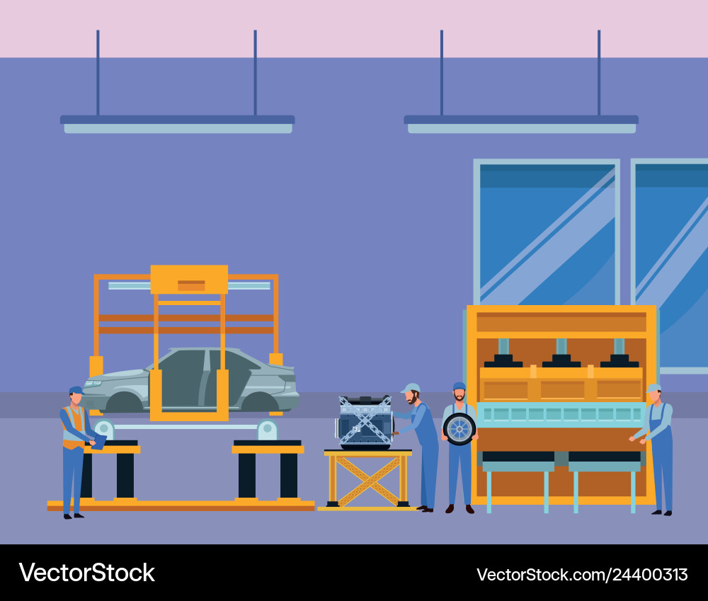 Car service manufacturing cartoon Royalty Free Vector Image