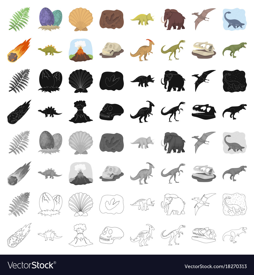Dinosaurs and prehistoric set icons in cartoon Vector Image