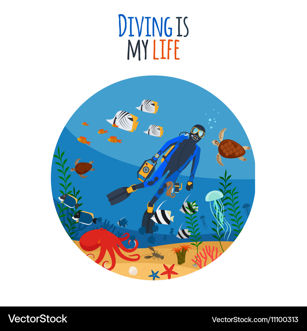 Diving is my life Royalty Free Vector Image - VectorStock