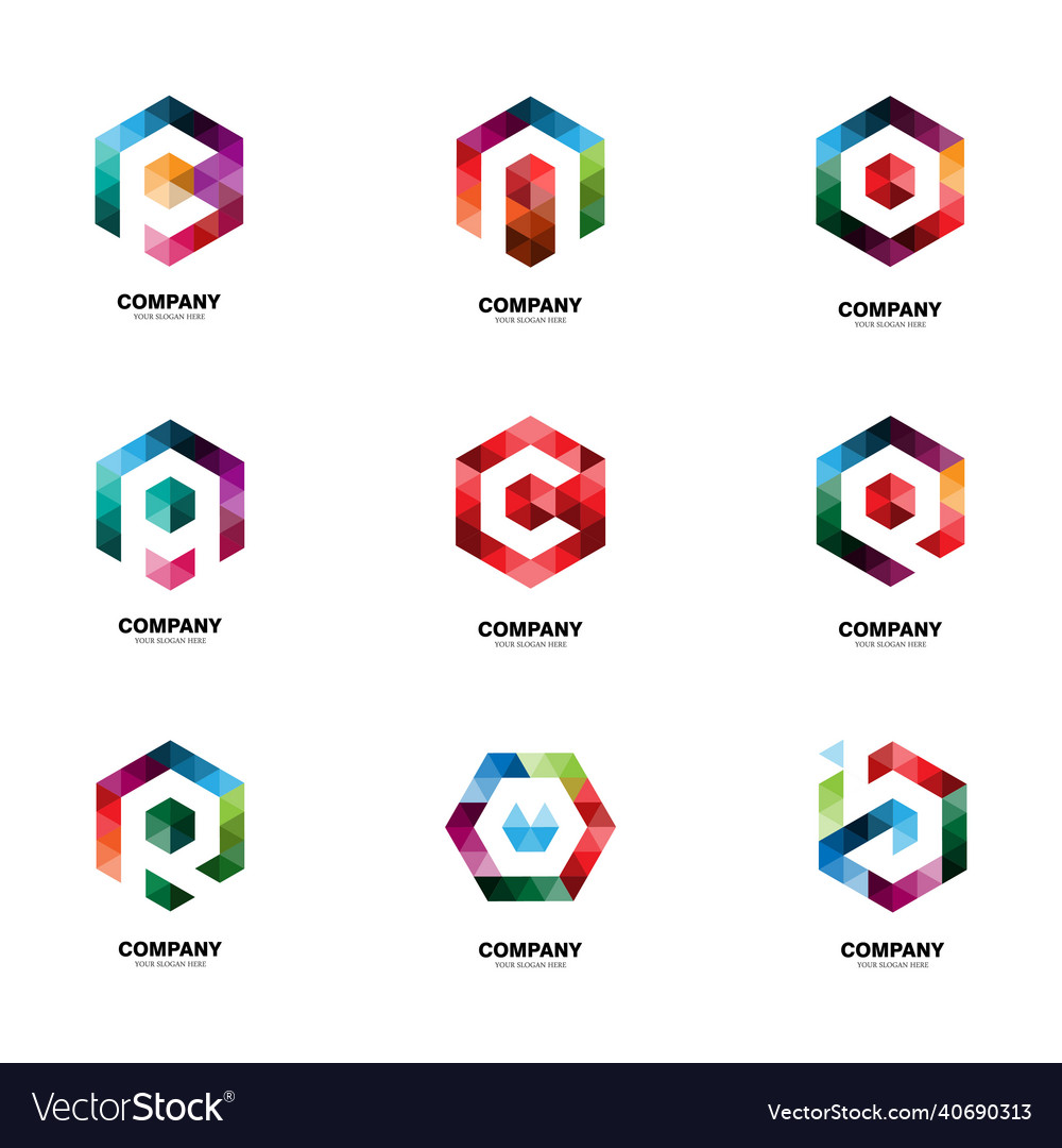 Initial letter logo bundle design with hexagons Vector Image