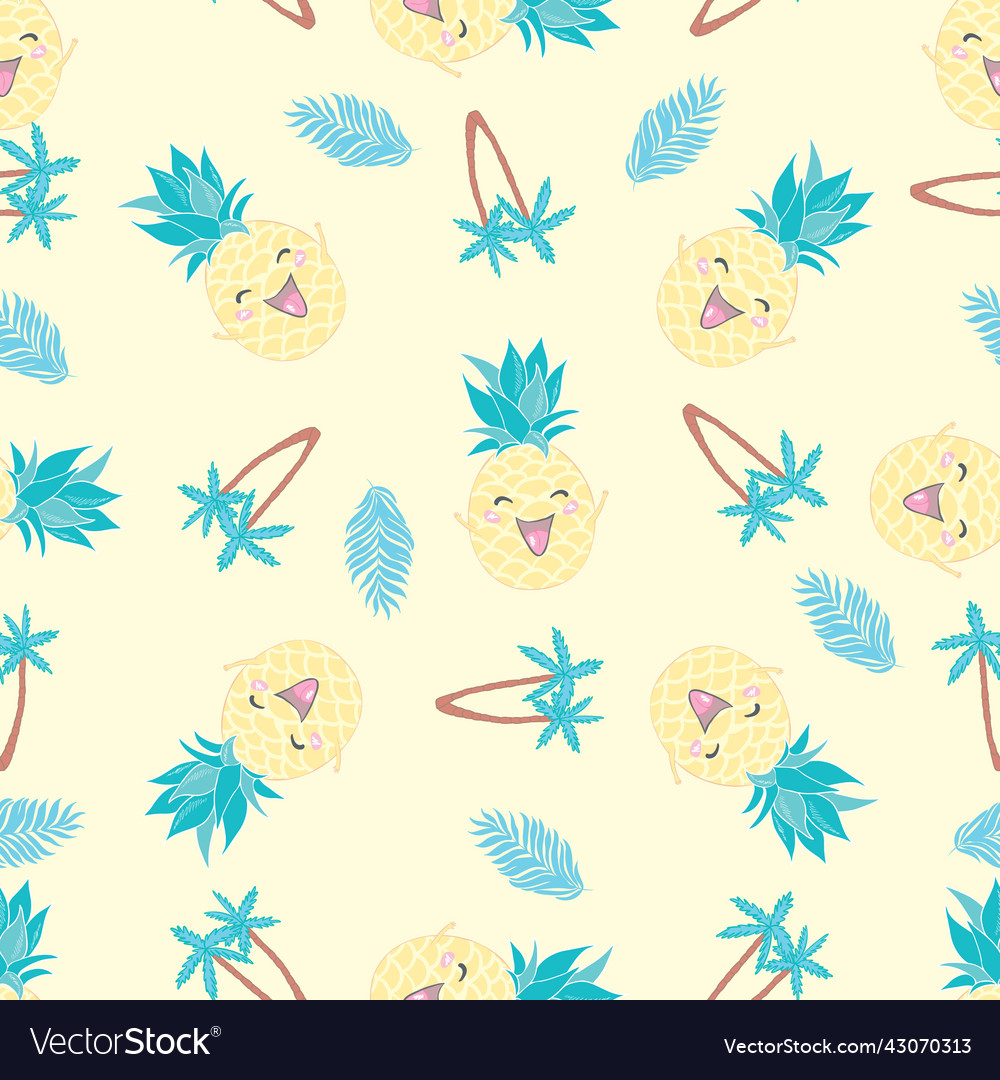 Seamless pattern with pineapples fruit summer Vector Image