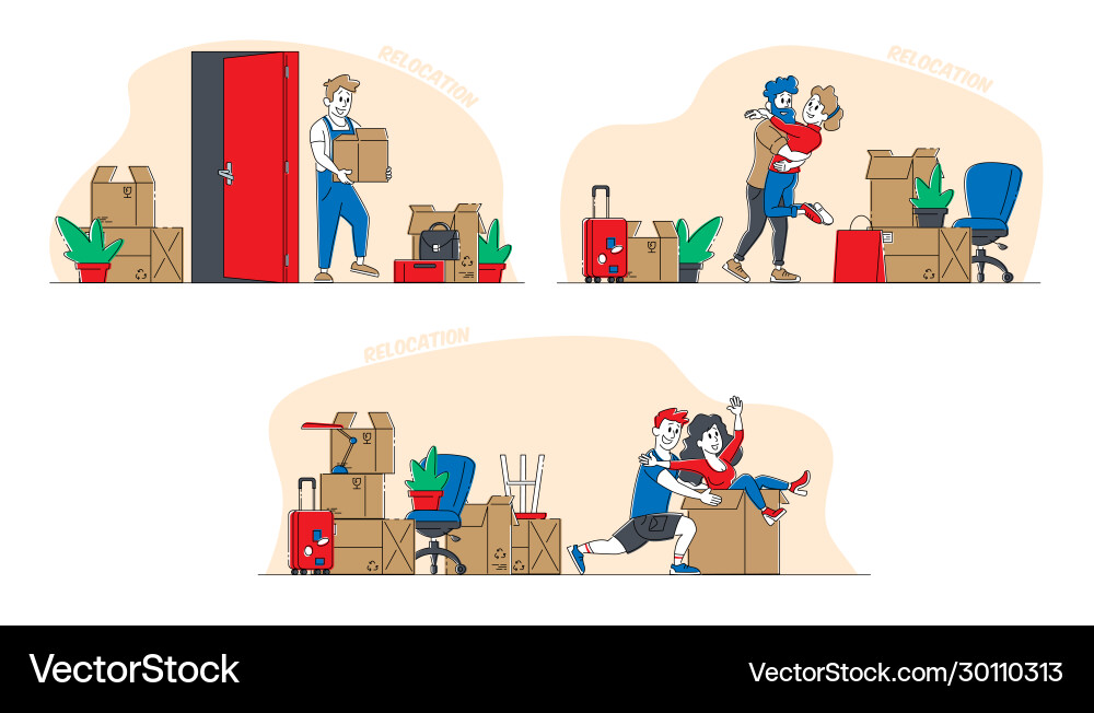 Set young people relocation and moving to new Vector Image