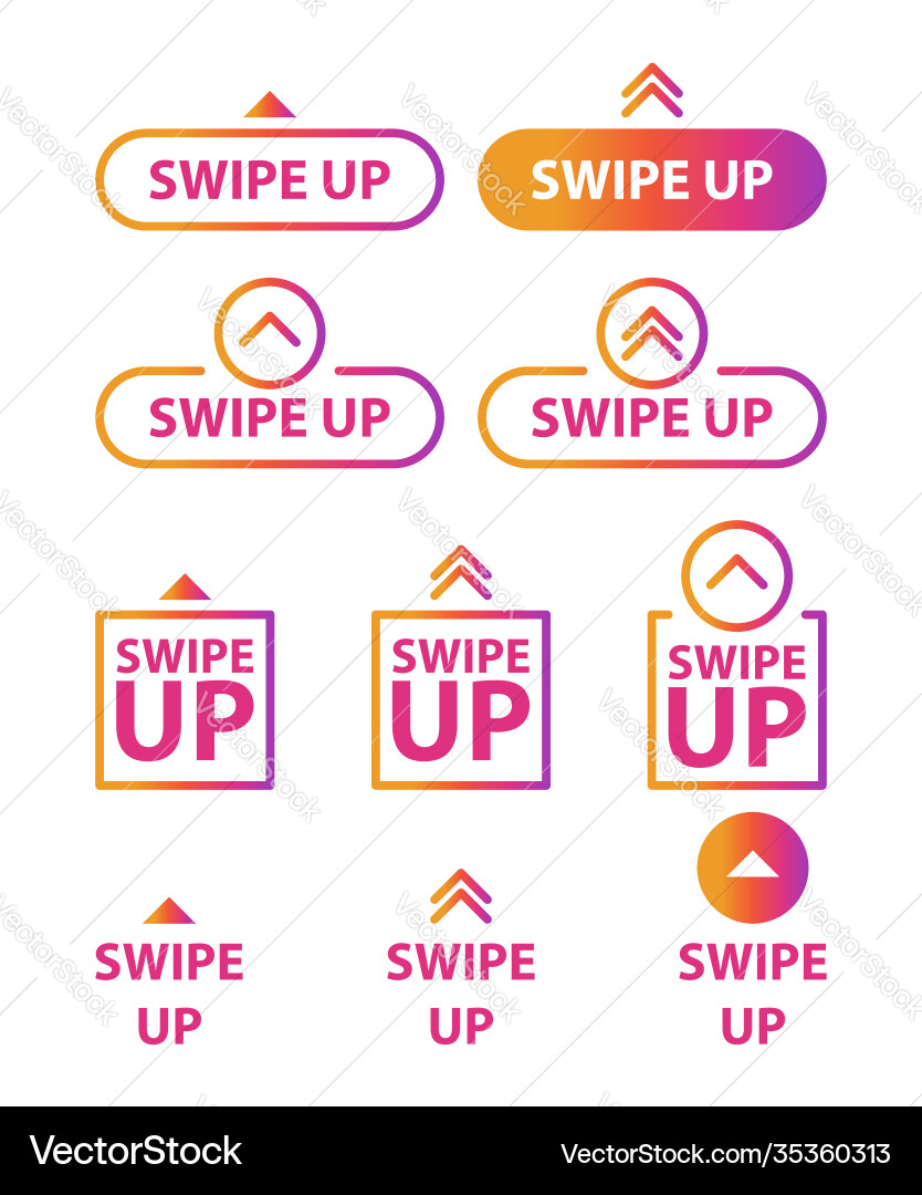 Swipe up set buttons for social media Royalty Free Vector