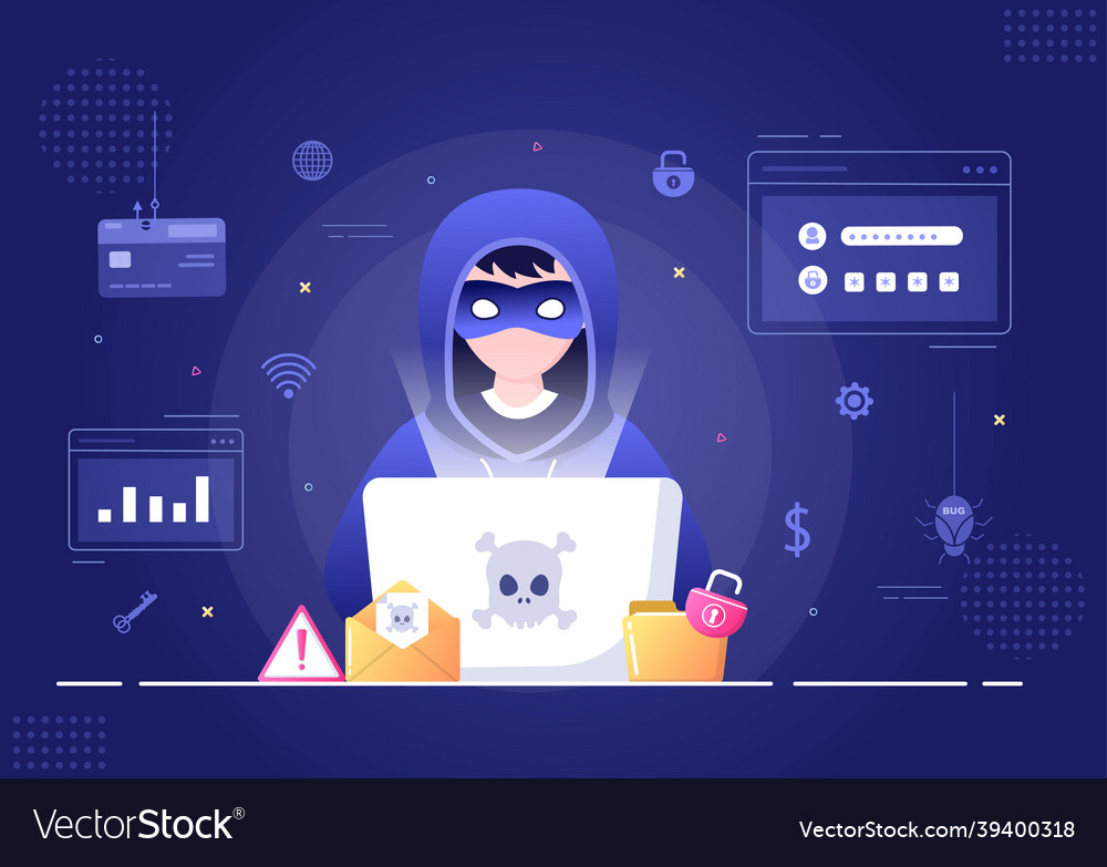 Hacker Using Computer Server To Activity Hacked Vector Image 1564