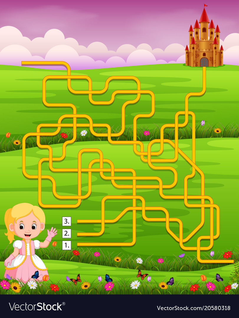 Maze game template with princess Royalty Free Vector Image