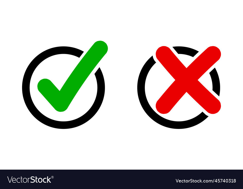 Pop check mark and cross icon set Royalty Free Vector Image