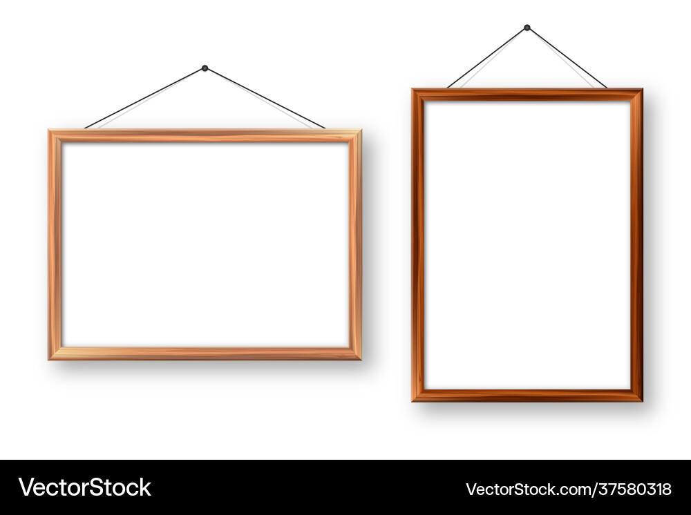 Realistic wooden picture frames with shadow Vector Image