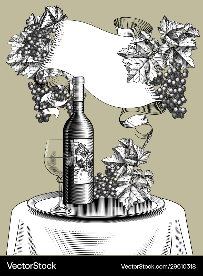 Ribbon banner with bunch grapes Royalty Free Vector Image