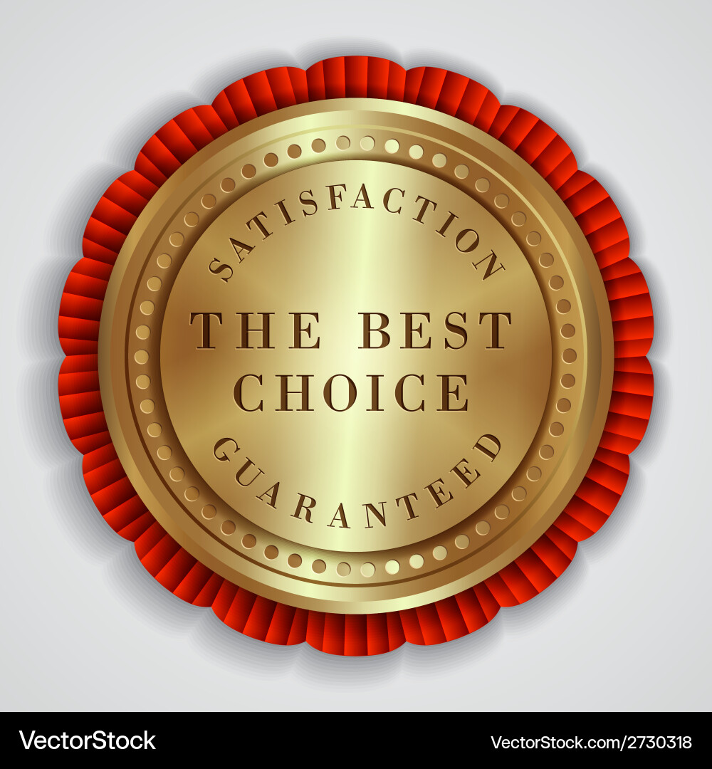 Round golden badge label with satisfaction Vector Image