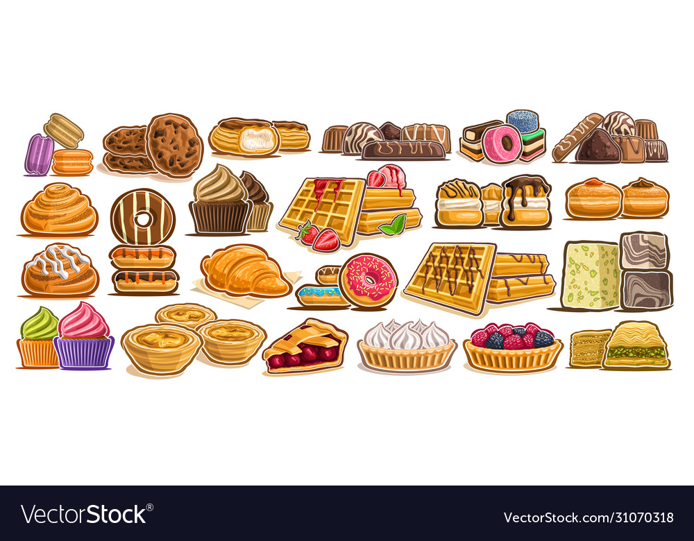 Set assorted desserts Royalty Free Vector Image