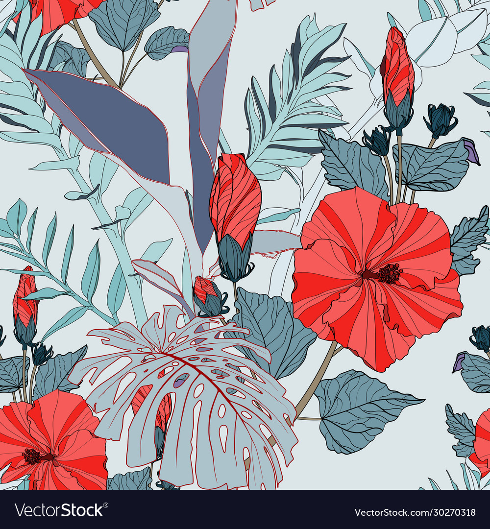 Tropical seamless pattern with blue leaves Vector Image