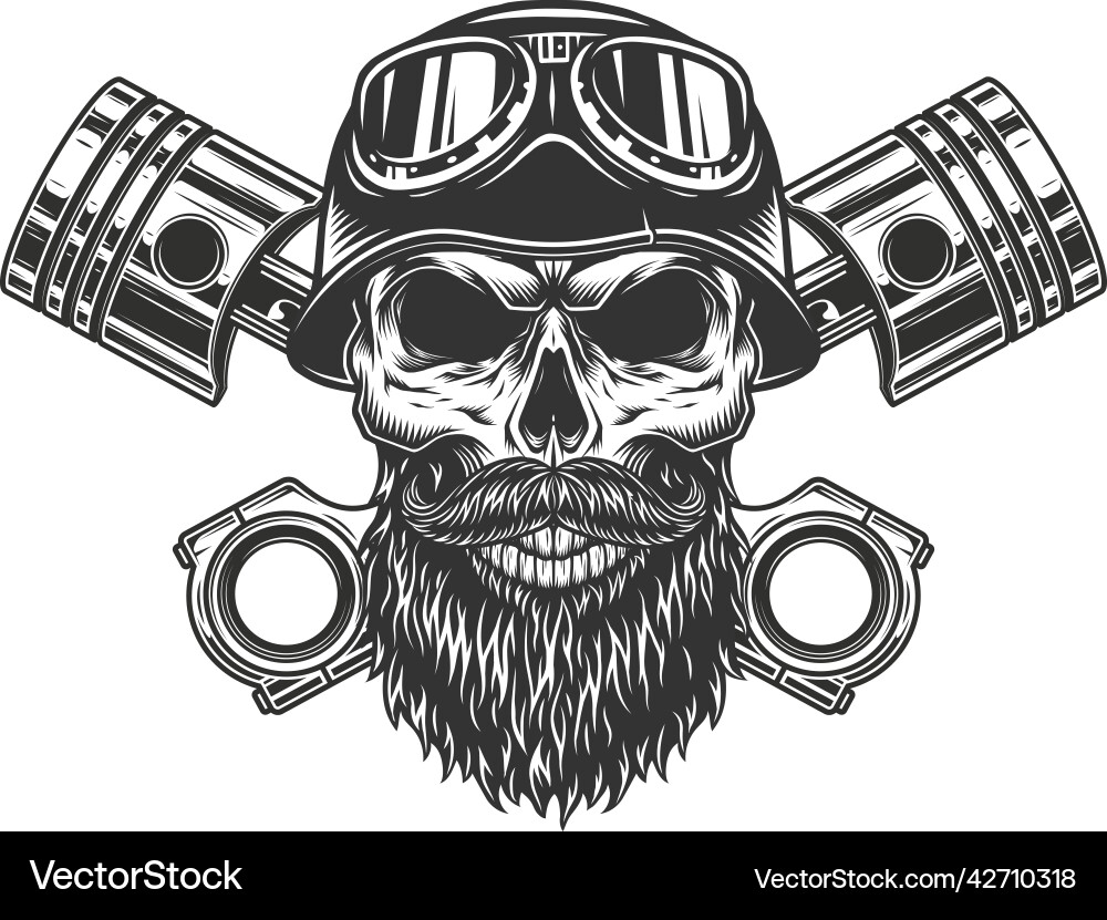 Vintage monochrome biker skull Royalty Free Vector Image