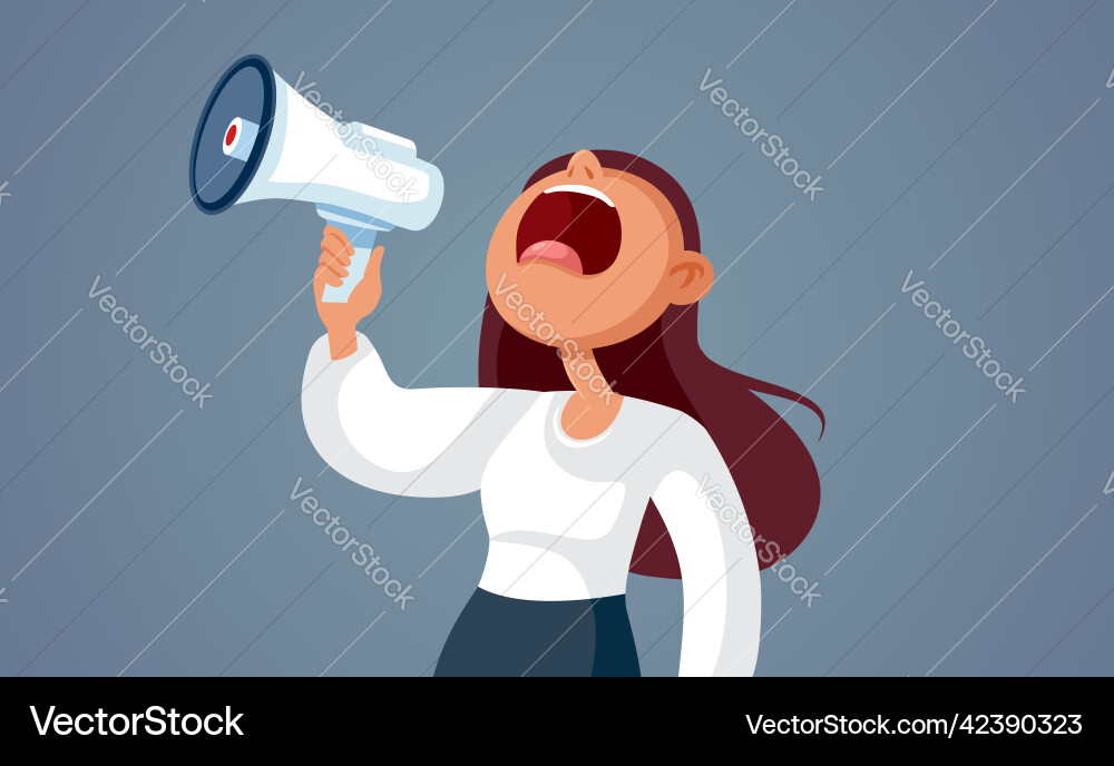 Activist screaming into a loudspeaker cartoon Vector Image