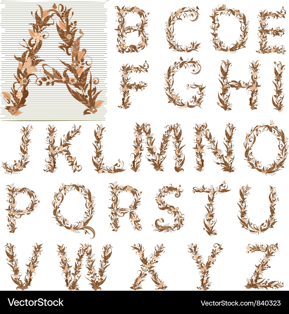 Autumn Floral alphabet letters Royalty Free Vector Image