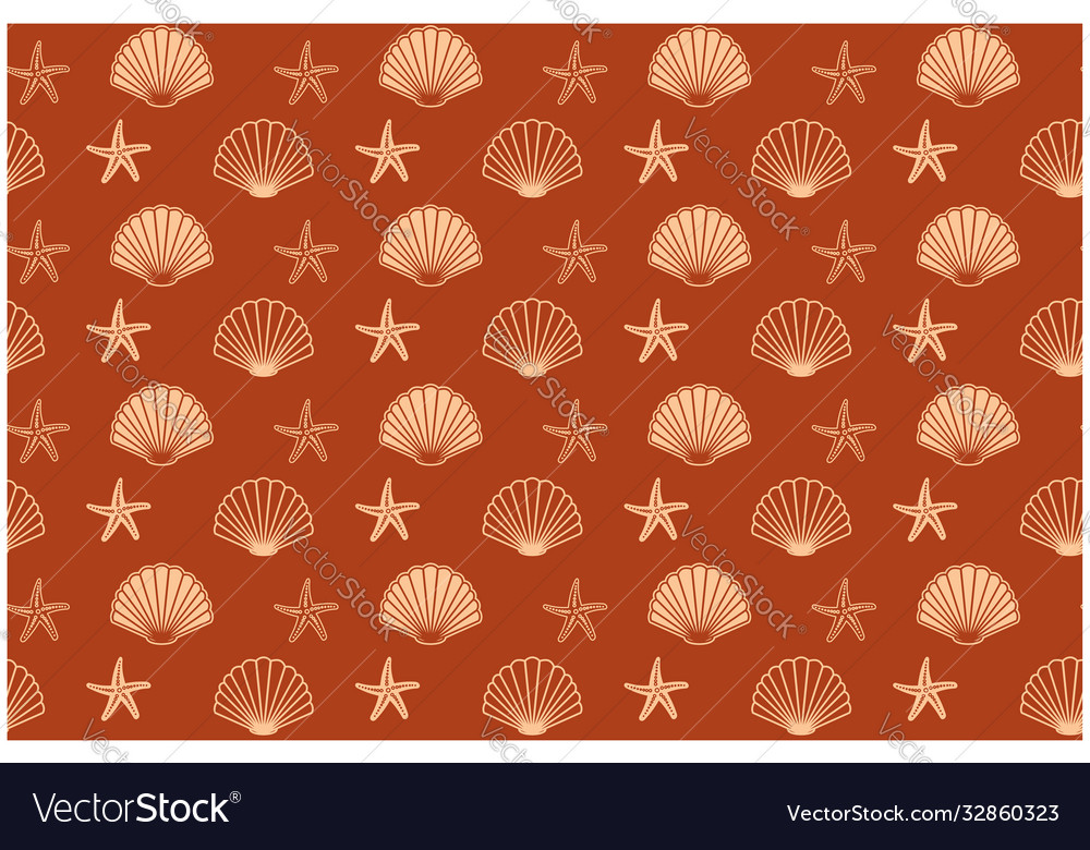Brown seamless pattern with seashells Royalty Free Vector