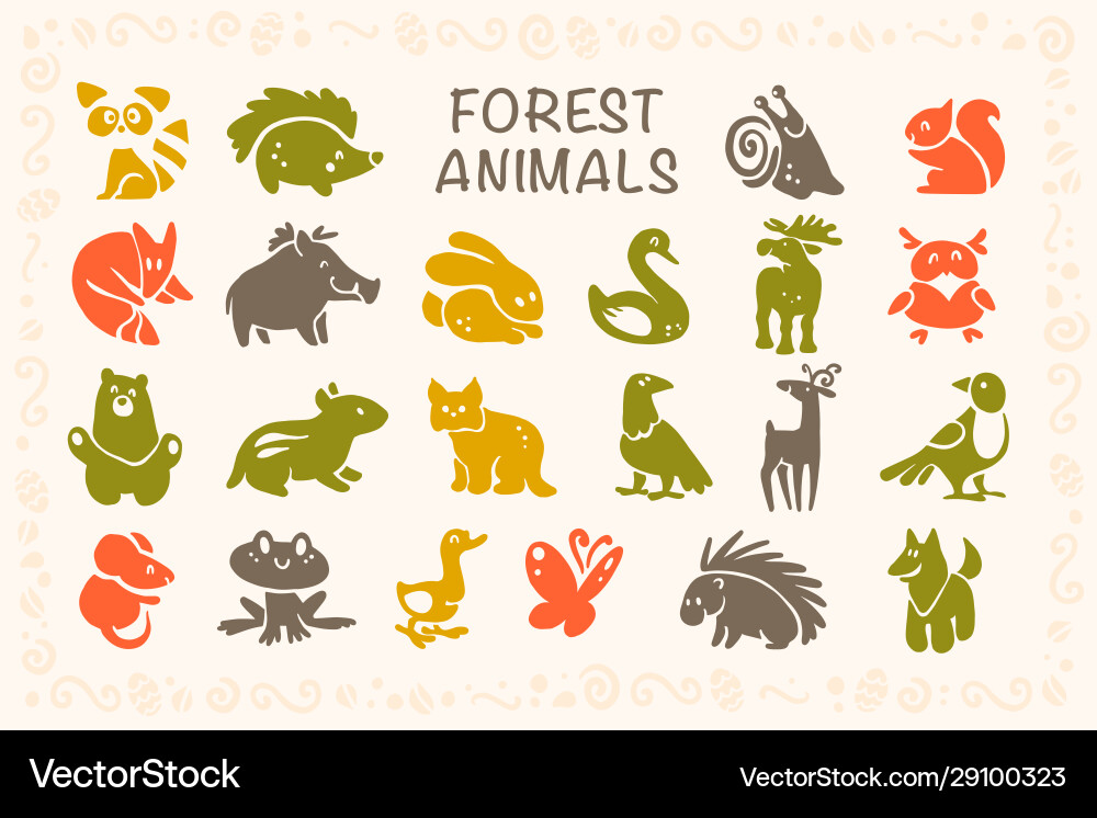 Collection flat cute animal icons isolated Vector Image
