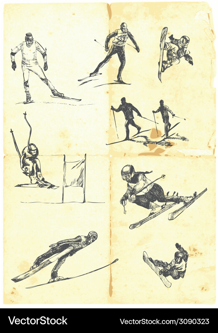 Collection of alpine skiing Royalty Free Vector Image