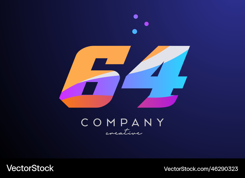 Colored number 64 logo icon with dots yellow blue Vector Image