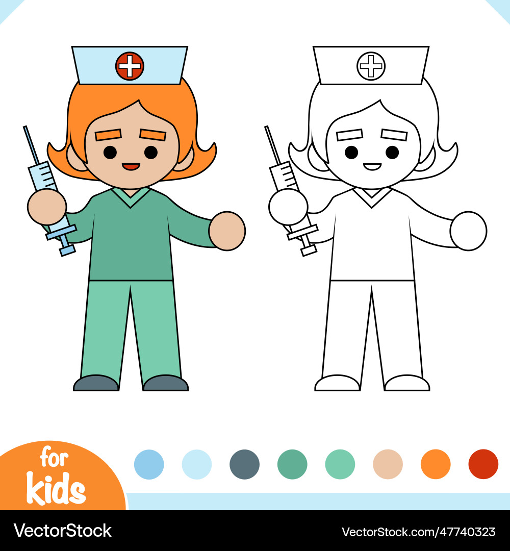 Coloring book nurse with a syringe Royalty Free Vector Image
