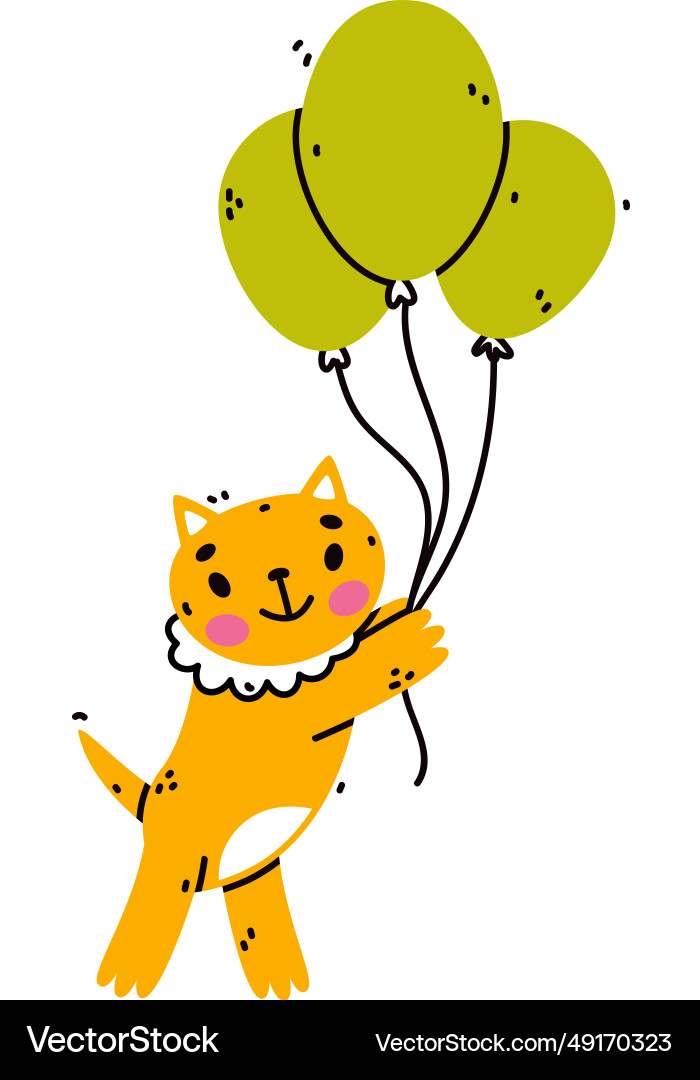 Cute cat animal flying with balloon floating Vector Image