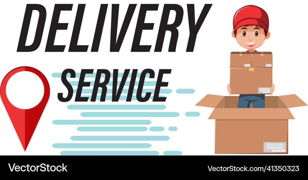 Delivery service banner with courier and location Vector Image