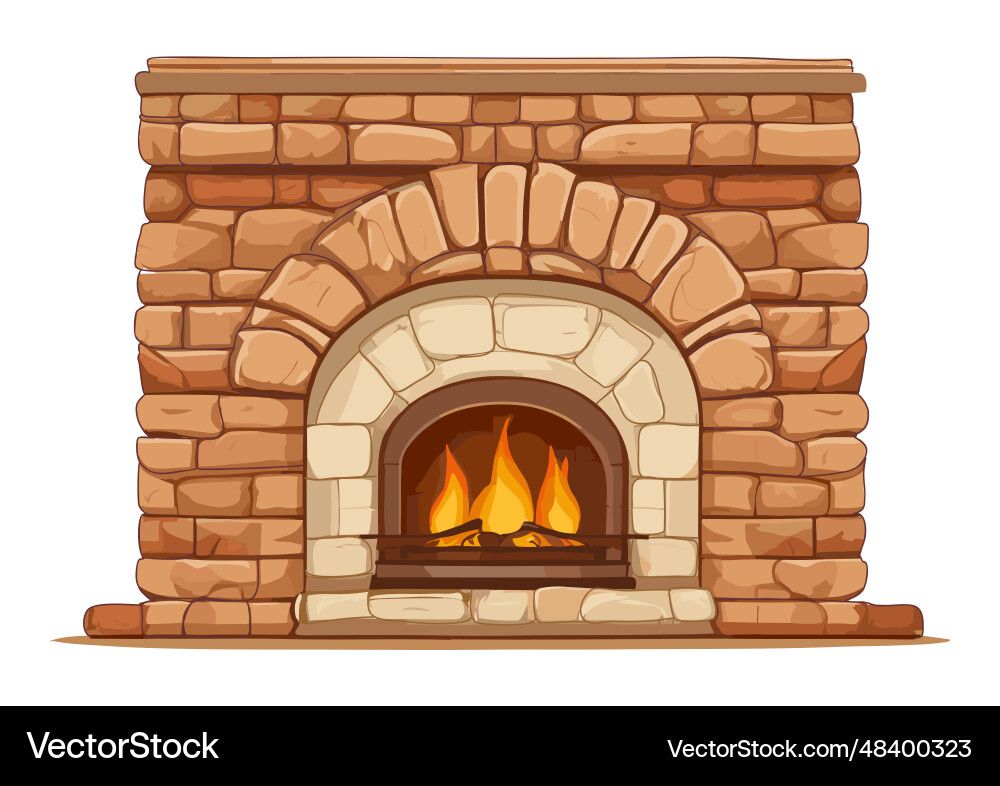 Fireplace made of colored bricks natural stone Vector Image