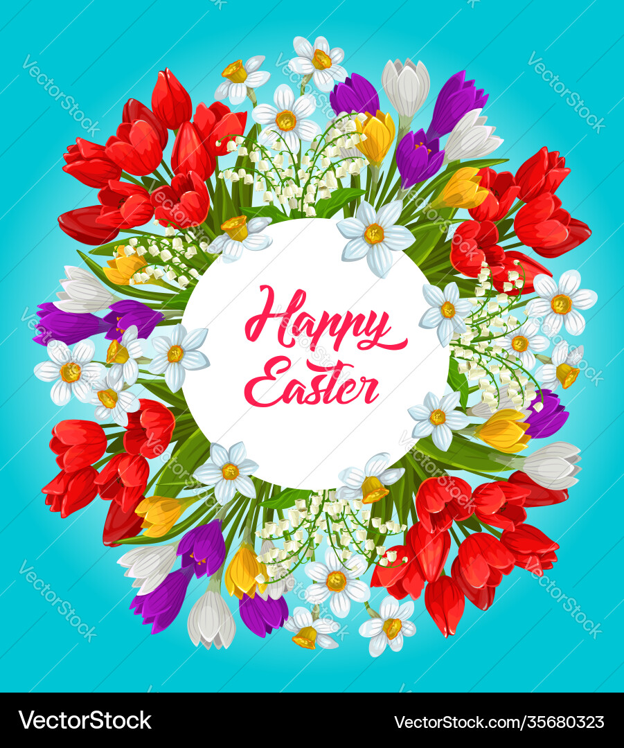 Happy easter flower wreath poster greeting card Vector Image