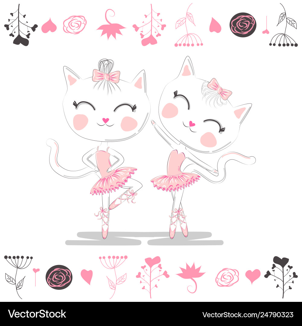 Love ballet doodle cute dancing ballet cat Vector Image