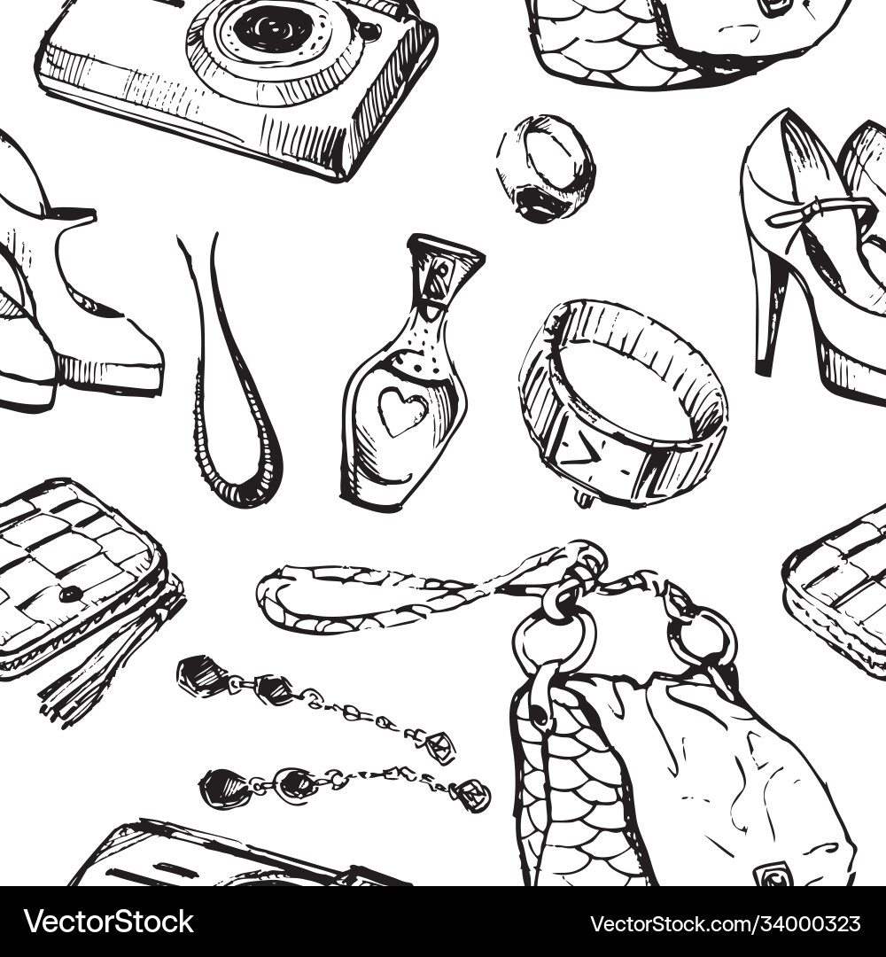 Seamless background sketches various female Vector Image