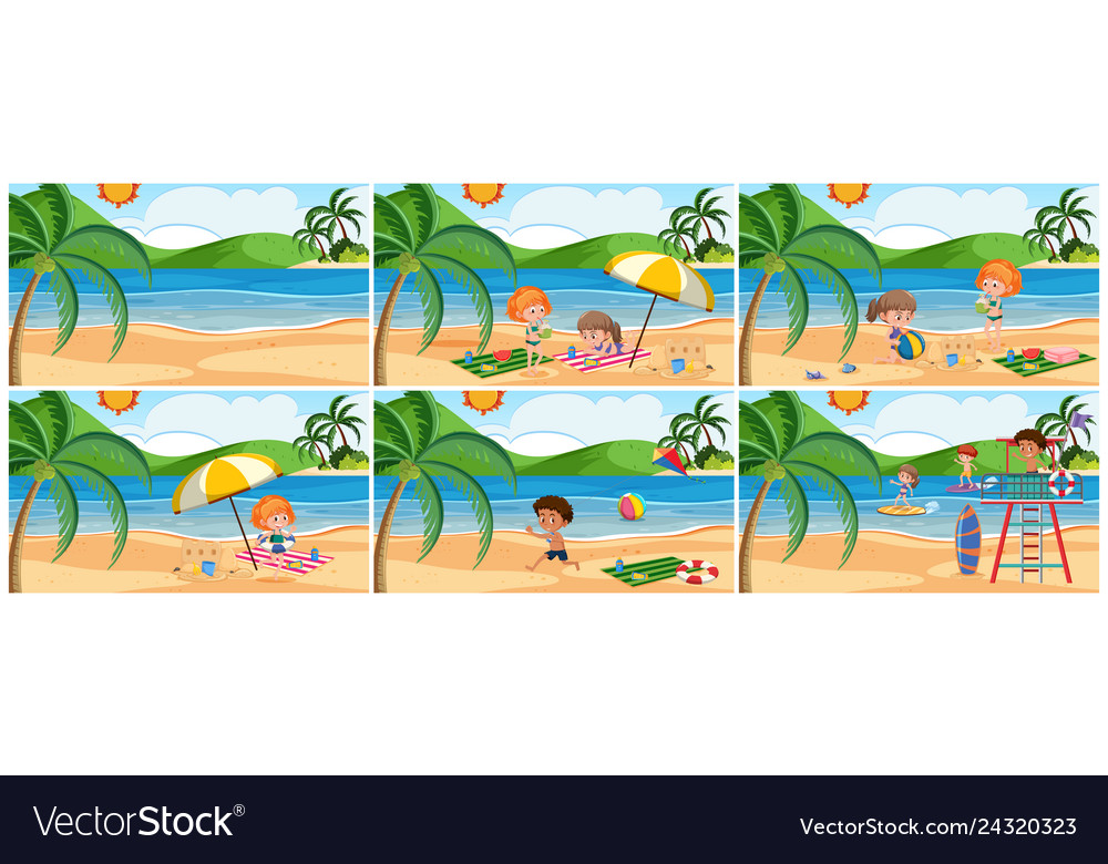 Set of summer beach scene Royalty Free Vector Image