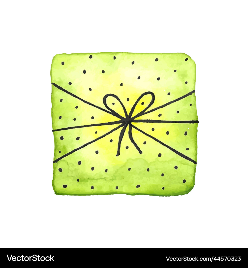 Watercolor green gift box on white background Vector Image