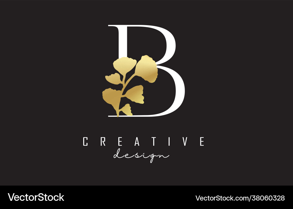Creative white b letter logo design with golden Vector Image