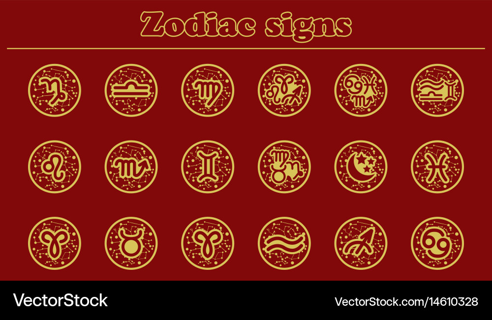 Gold zodiac icons set Royalty Free Vector Image