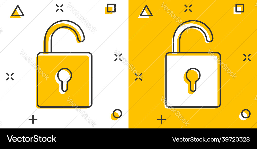 Padlock icon in comic style lock cartoon on white Vector Image