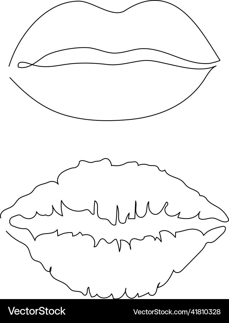 Set of two lips in continuous one line drawing Vector Image