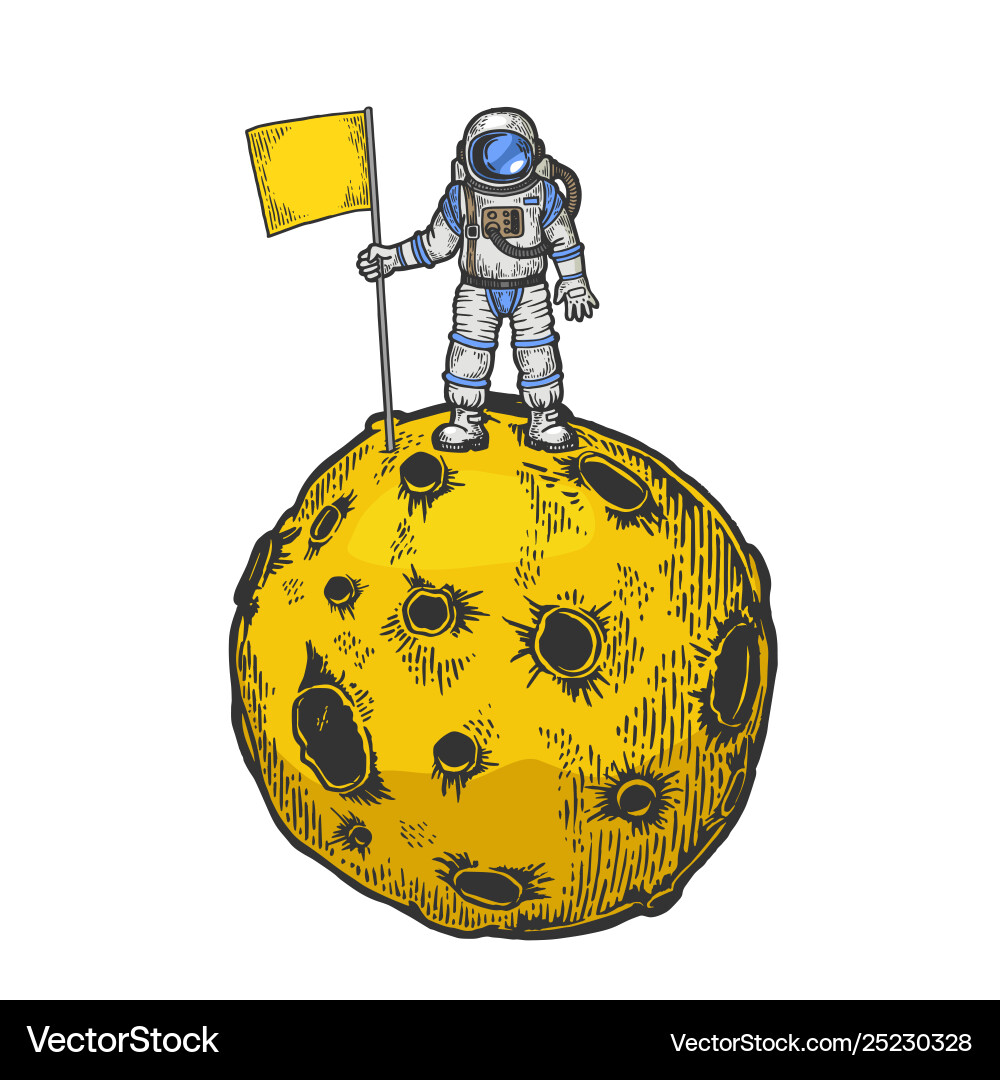 Spaceman on planet color sketch engraving Vector Image