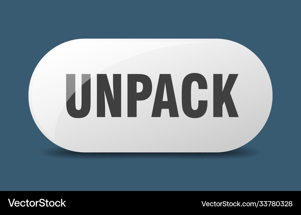 Unpack button sticker banner rounded glass sign Vector Image