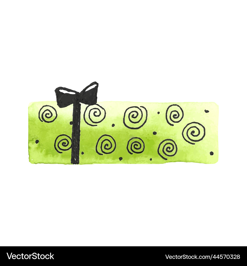 Watercolor green gift box on white background Vector Image