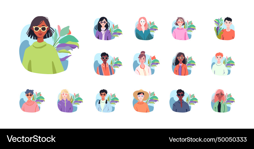 Avatar set cute characters modern minimalist Vector Image