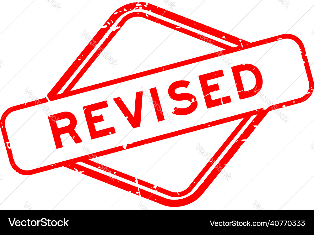 Grunge red revised word rubber seal stamp Vector Image